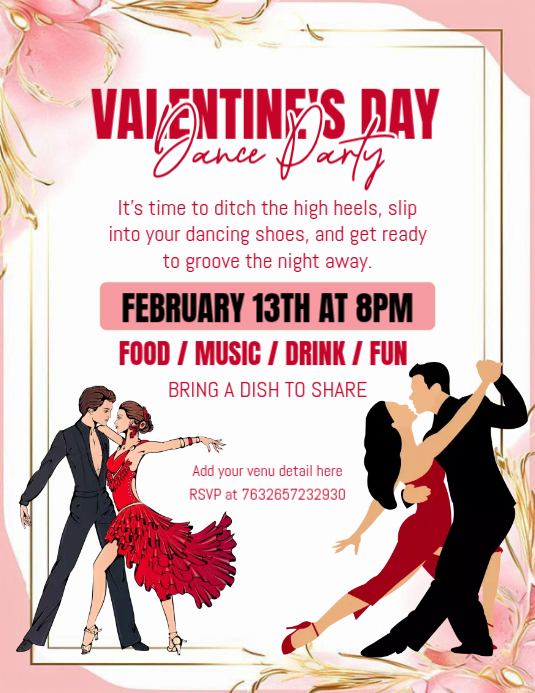 White Valentine's Day Dance Party Flyer Template | PosterMyWall