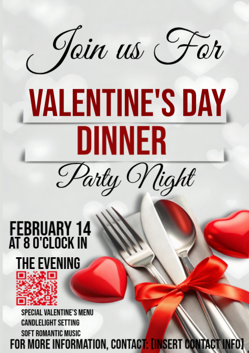 White Valentine's Day Dinner A4 Template | PosterMyWall