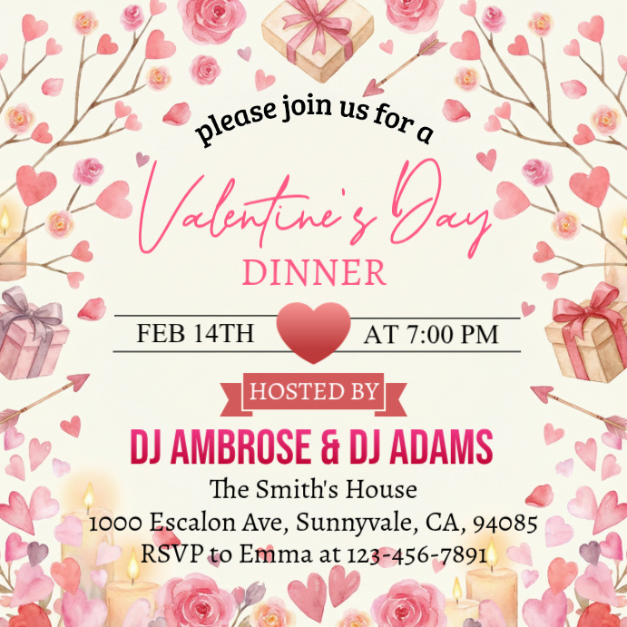 White Valentine's Day Dinner Invitation Instagram Post Template ...