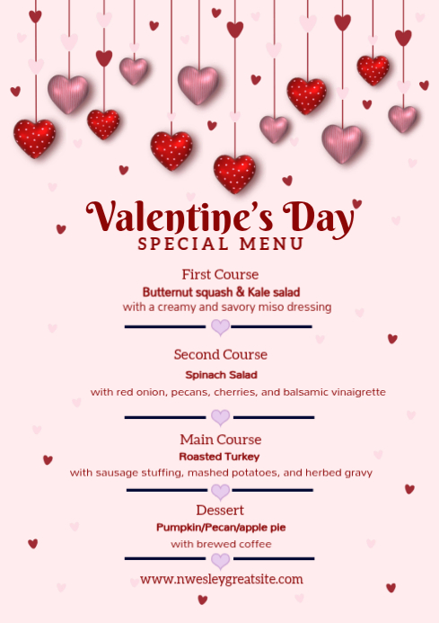White Valentine's Day Menu A4 Template | PosterMyWall