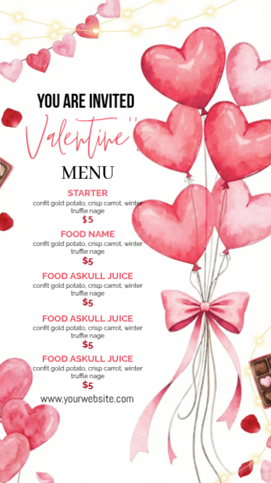 White Valentine's Day Menu Instagram Story Template | PosterMyWall