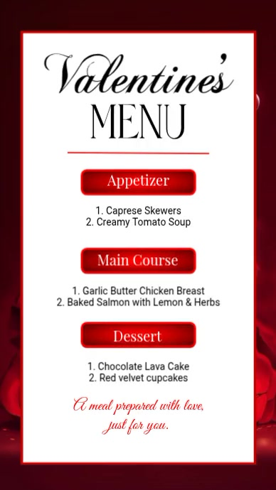White Valentine's Day Menu Instagram Story Video Template | PosterMyWall