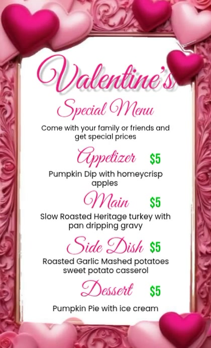 White Valentine's Day Menu US Legal Video Template | PosterMyWall