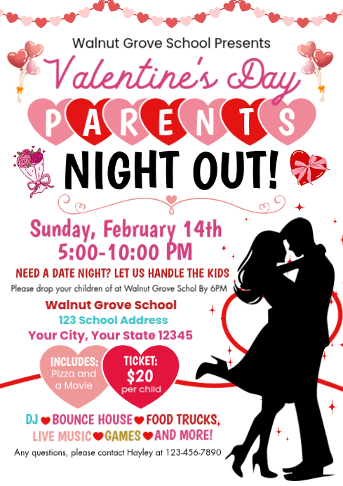 White Valentine's Day Parents Night Out A4 Template | PosterMyWall