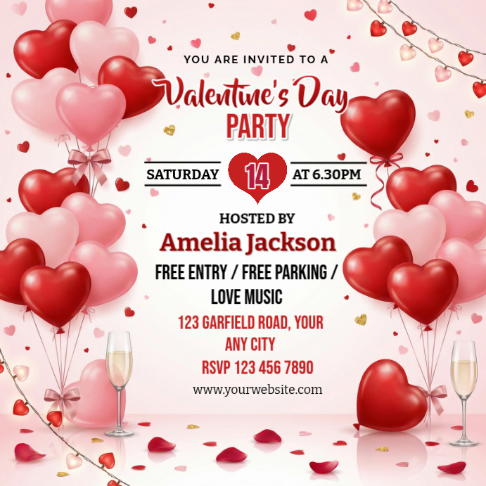 White Valentine's Day Party Square Template | PosterMyWall