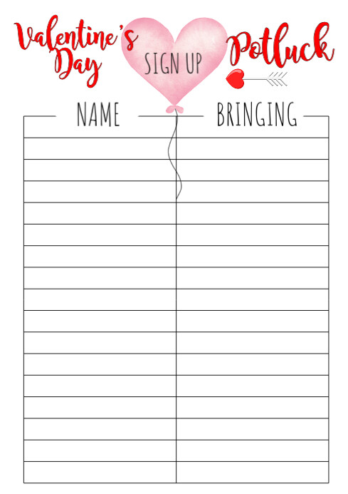 Copy of White Valentine's Day Potluck Sigh Up Sheet A4 | PosterMyWall