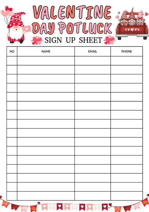 White Valentine's Day Potluck Sign-Up A4 Template | PosterMyWall