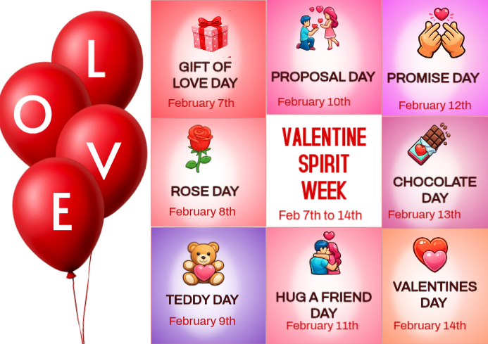 White Valentine's Day Spirit Week A4Valentine Week Schedule Poster ...