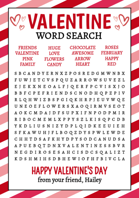 Plantilla de White Valentine's Day Word Search A4 | PosterMyWall