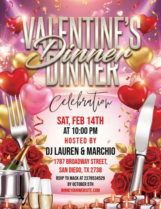 White Valentine's Dinner Celebration Flyer Template | PosterMyWall