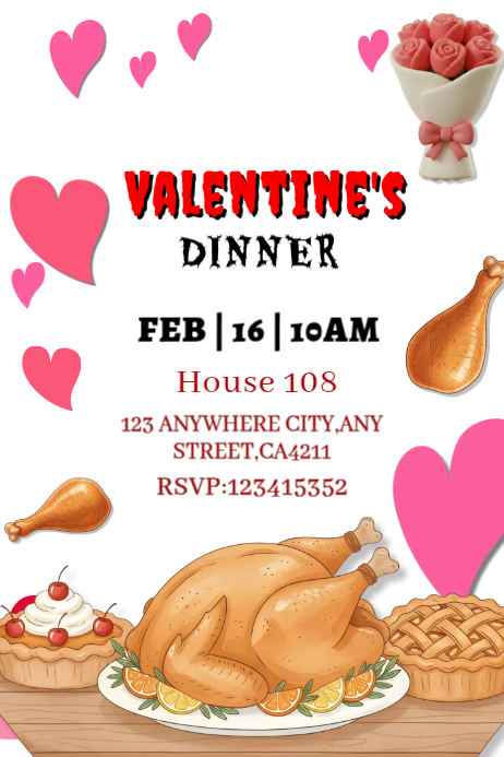 White Valentine's Dinner Poster Template | PosterMyWall