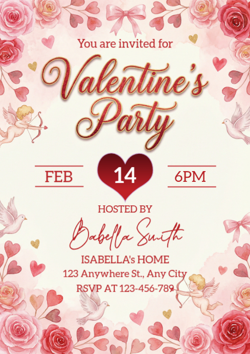 White Valentine's Party Invitation A4 Template | PosterMyWall