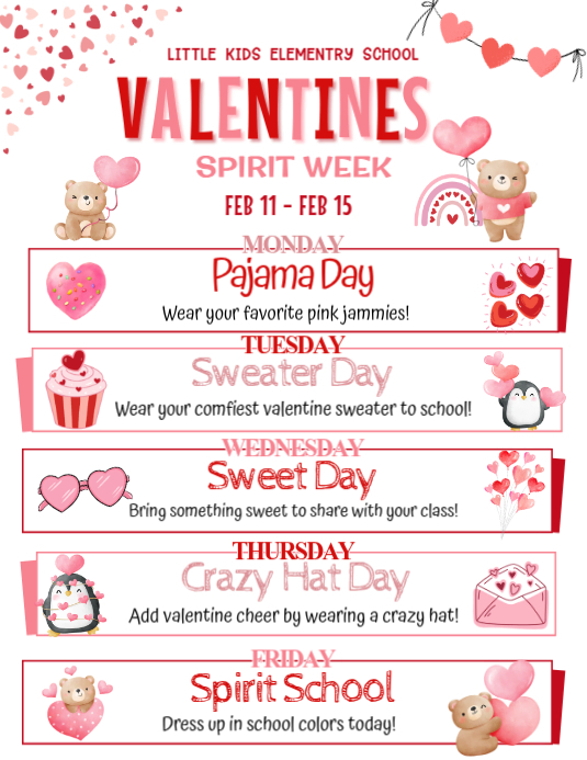 White Valentine's School Spirit Week Flyer Template | PosterMyWall