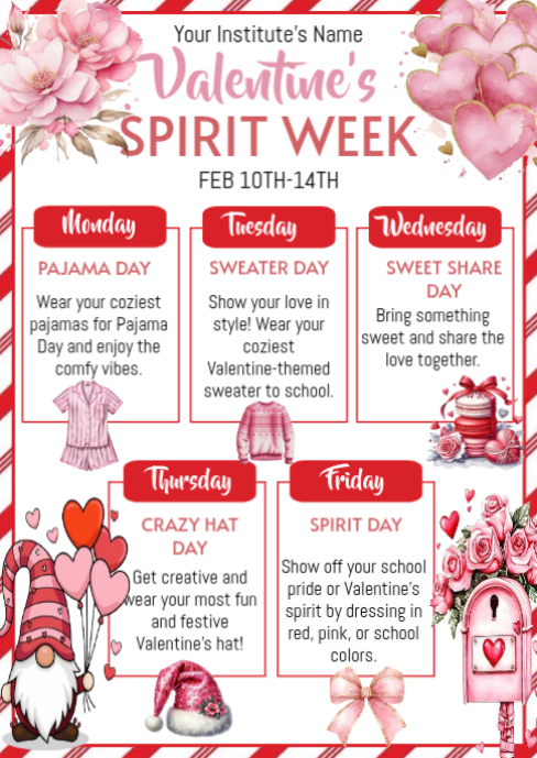 White Valentine's Spirit Week A6 Template | PosterMyWall