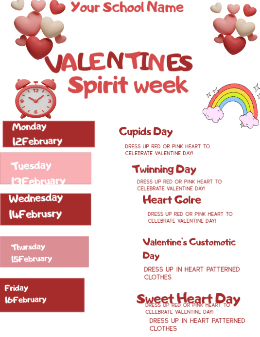 White Valentine's Spirit Week Flyer Template | PosterMyWall