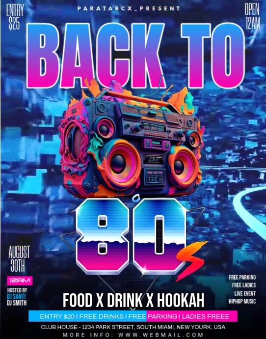 White Vintage Back To 80s Party Video Poster/wallboard Template ...