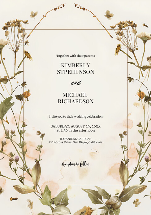 White Vintage Boho Autumn Floral Wedding Invi Template | PosterMyWall