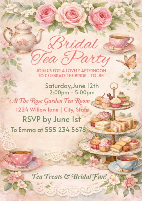 Plantilla de White Vintage Bridal Tea Party A4 | PosterMyWall