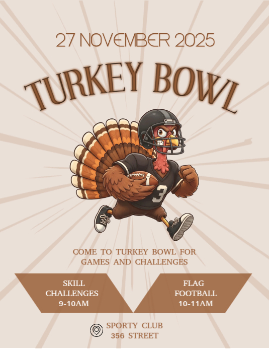 Plantilla de White Vintage Brown Beige Turkey Bowl Flyer (us Letter ...