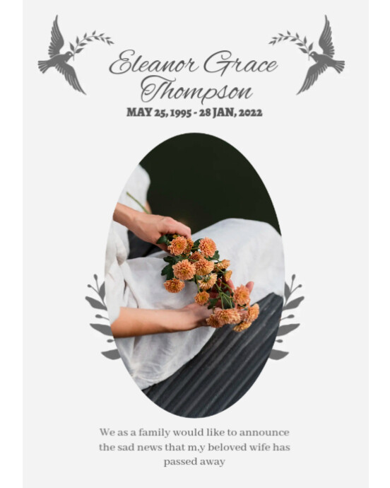 White Vintage Burial Announ Instagram Portrait Template | PosterMyWall