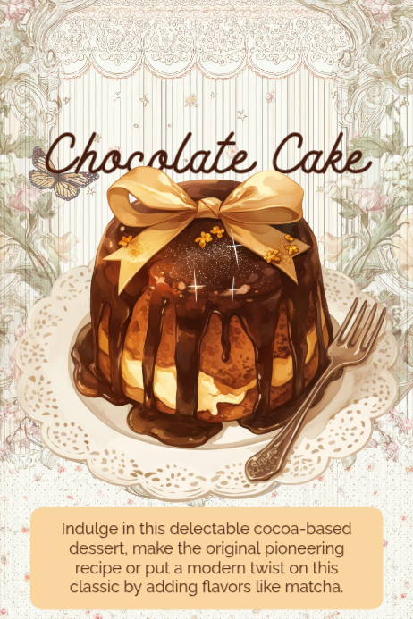 White Vintage Chocolate Cake Poster Template | PosterMyWall
