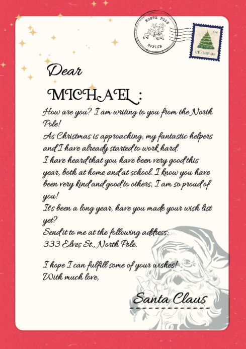 White Vintage Christmas Letter From Santa A4 Template | PosterMyWall