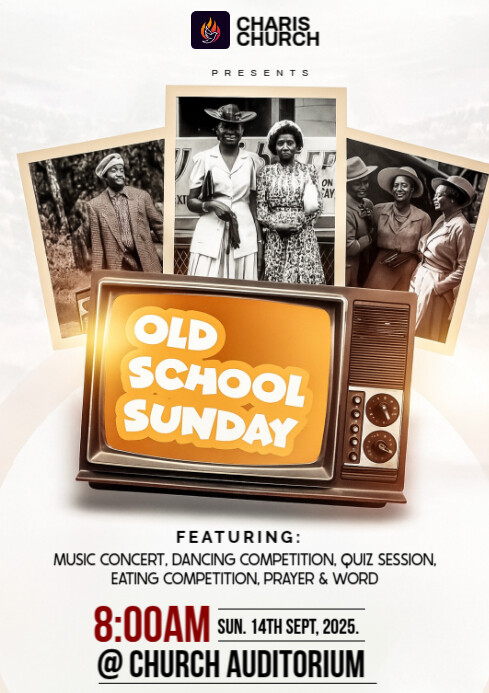 Copy of White Vintage Editable Old School Sunday Service Church Flyer ...