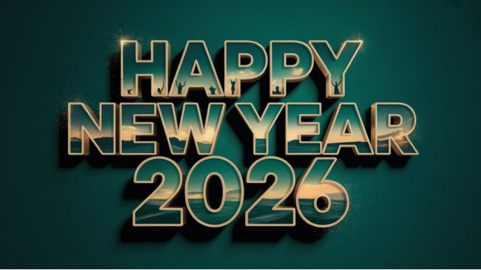 White Vintage Elegant Ocean Sunset Happy New Year 2026 Poster Digital ...