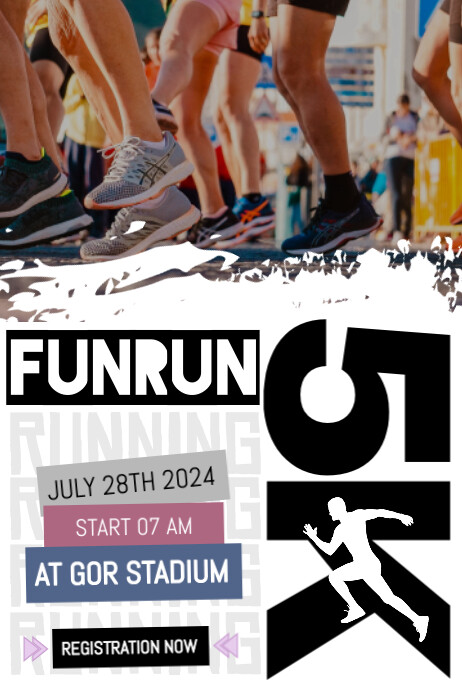 White Vintage Fun Run Poster Templat | PosterMyWall
