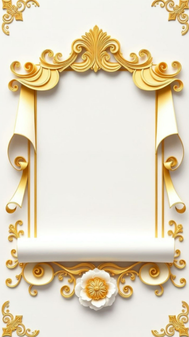 White Vintage Golden Baroque Scroll Frame With White Flower Instagram ...