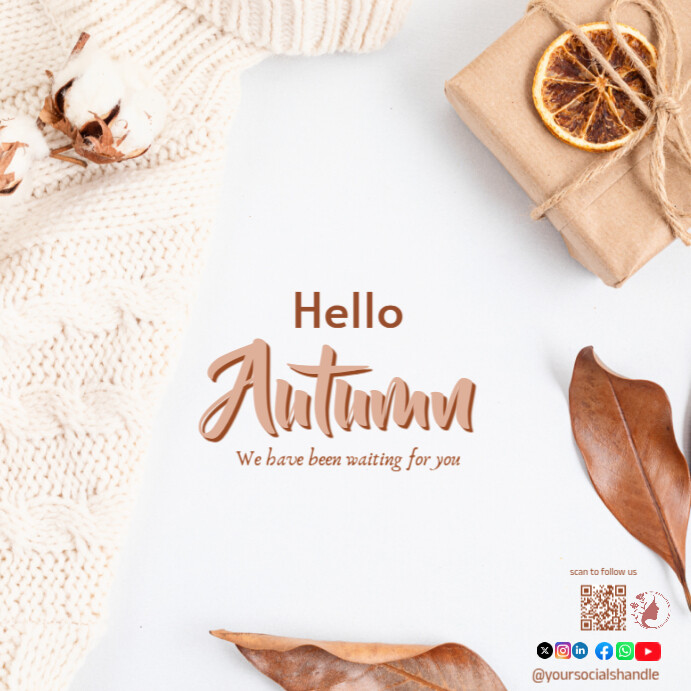 White Vintage Hello Autumn Instagram Post Template | PosterMyWall