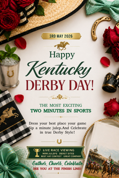 White Vintage Kentucky Derby Celebration Poster Template | PosterMyWall