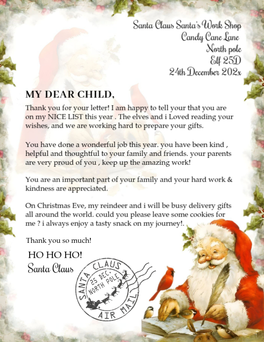 Plantilla de White Vintage Letter From Santa Flyer (us Letter ...