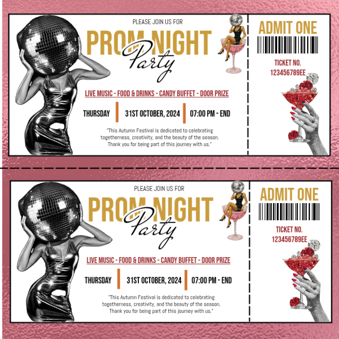White Vintage Prom Night Party entry ticket Instagram Post Template ...