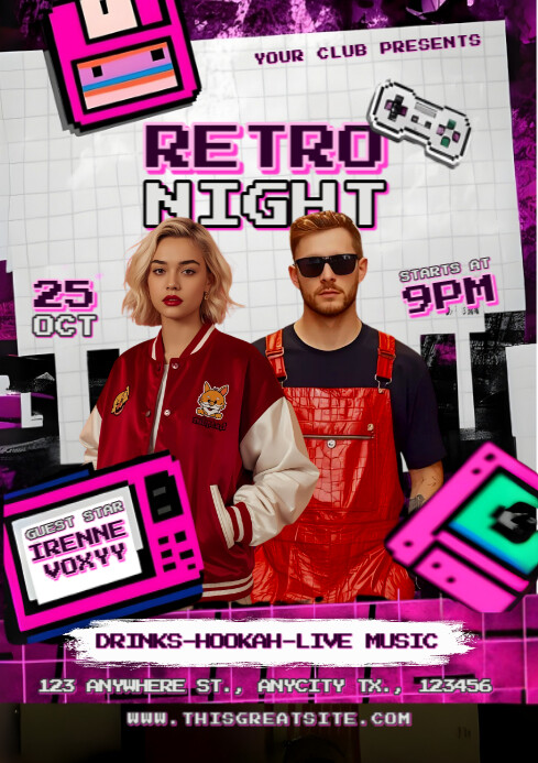 Plantilla de White Vintage Retro Night Party A4 | PosterMyWall
