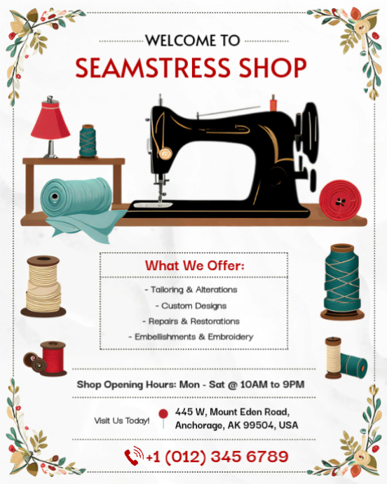 White Vintage Vintage Seamstress Shop Promo Flyer Template - Tailoring ...