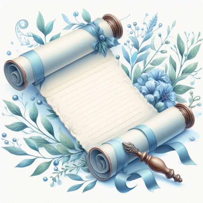 Plantilla de White Vintage Watercolour Scroll With Blue Floral ...