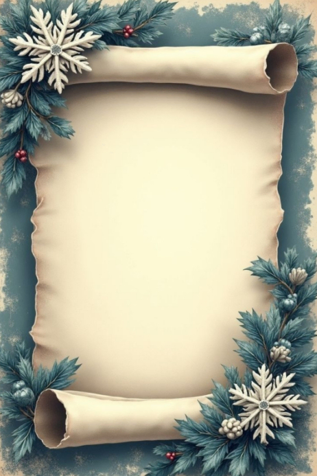 White Vintage Winter Scroll Christmas Frame Poster Template | PosterMyWall