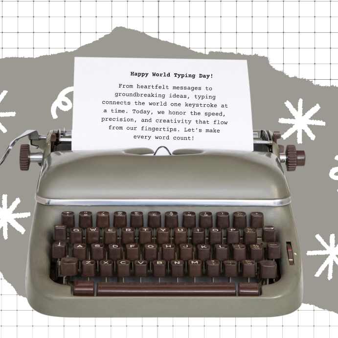 White Vintage World Typing Day Instagram Post Template | PosterMyWall