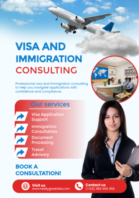 White Visa and Immigration Consulting A2 Template | PosterMyWall
