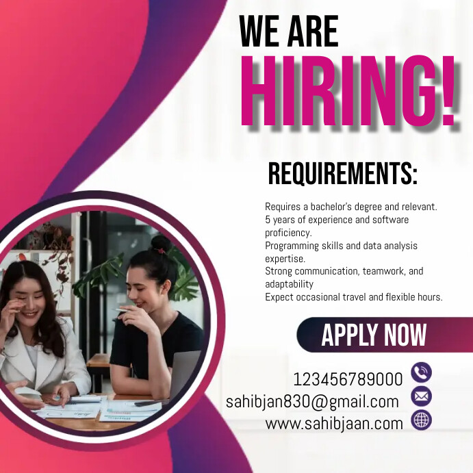 White We Are Hiring Instagram Post Template | PosterMyWall