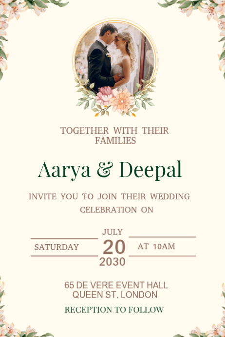 White Wedding Invitation Poster Template | PosterMyWall