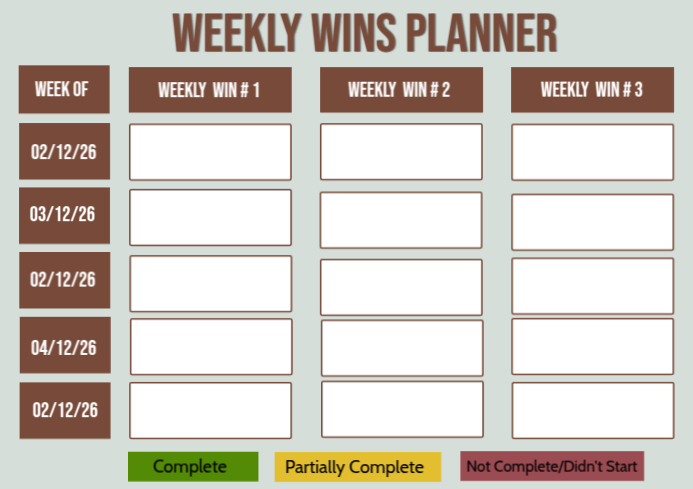 Copy of White Weekly Wins Planner A4 | PosterMyWall