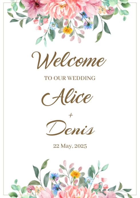 Plantilla de White Welcome Floral Wedding Invitation Sign | PosterMyWall
