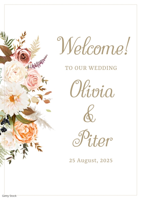 White Welcome Floral Wedding Invitation Sign Template | PosterMyWall