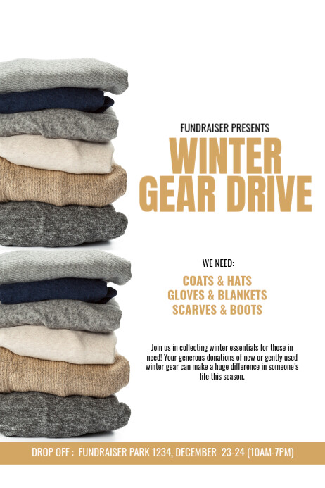 White Winter Gear Drive Poster Template | PosterMyWall