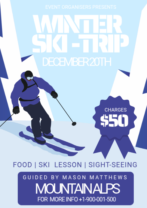 White Winter Ski Trip Flyer A3 Template | PosterMyWall