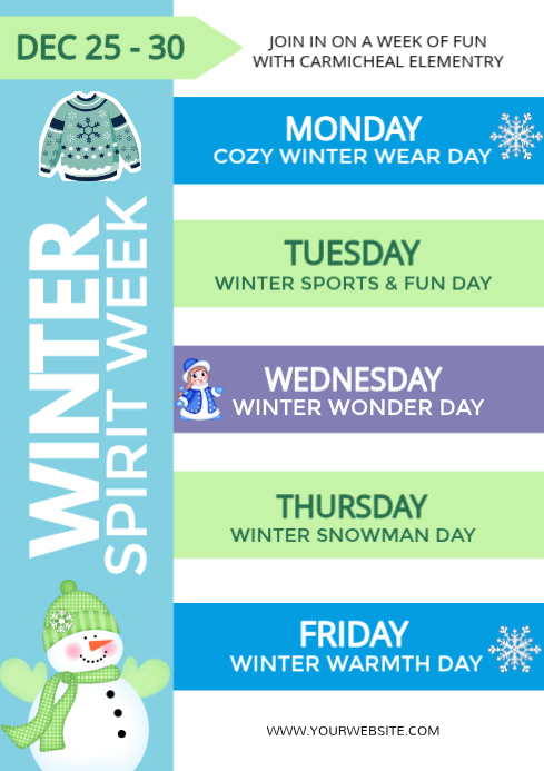 White Winter Spirit Week Poster A4 Template | PosterMyWall