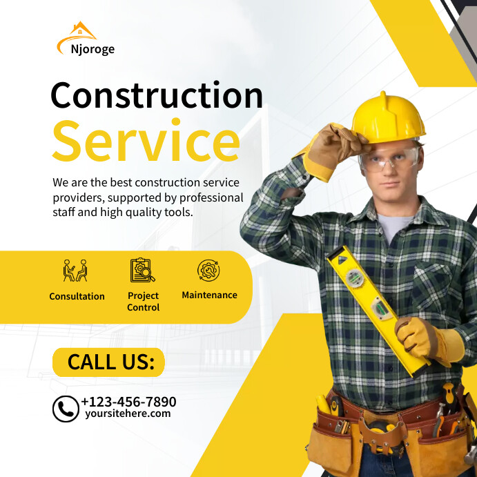 White Yellow Construction Service Poster Template | PosterMyWall