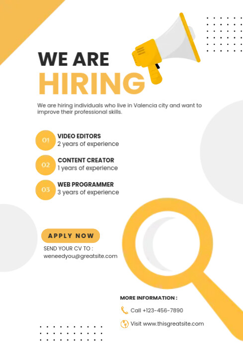 White yellow Hiring Flyers Template | PosterMyWall